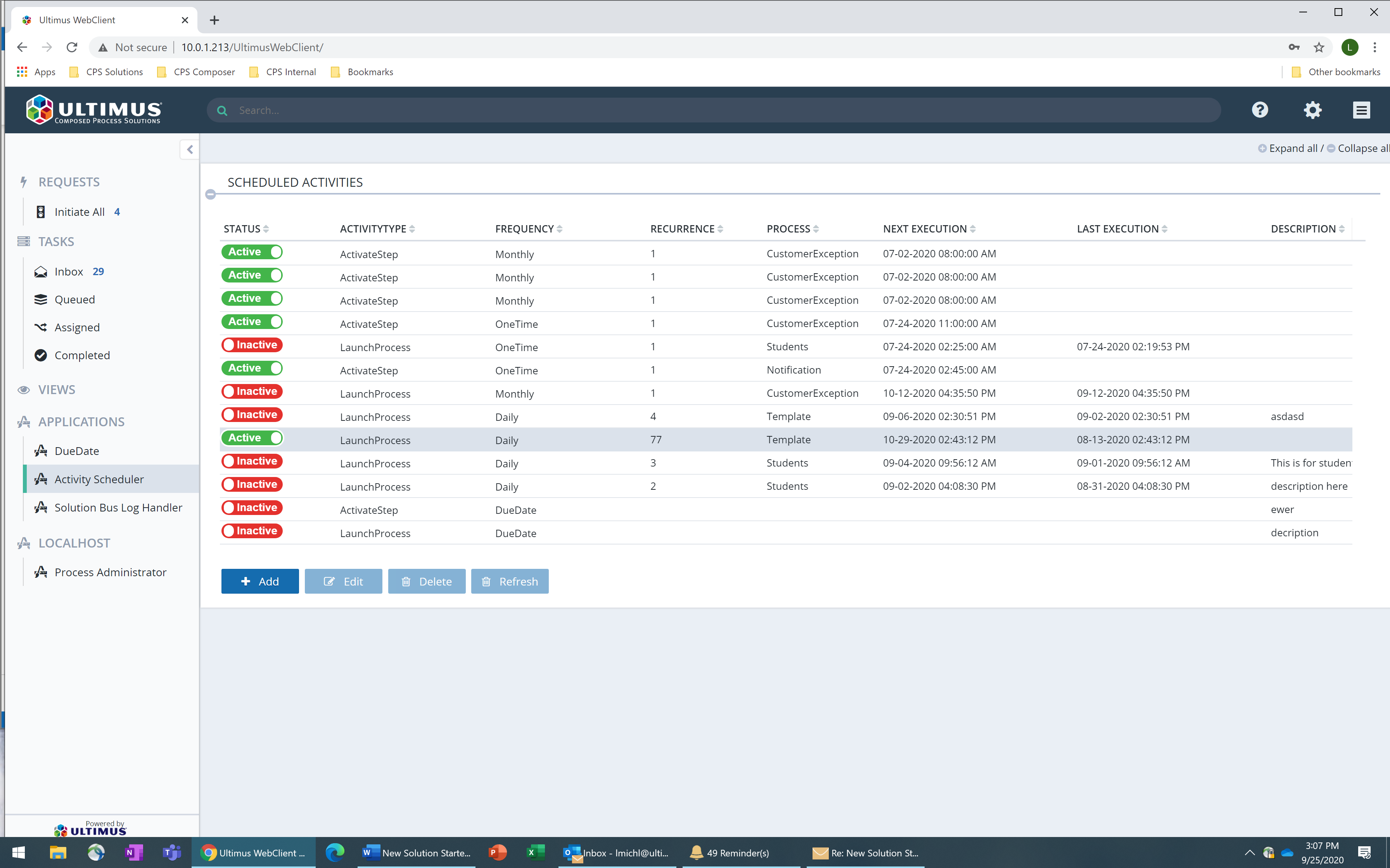 Activity Scheduler | Ultimus Solution Starter Application Activity Scheduler | Ultimus Solution Starter Application